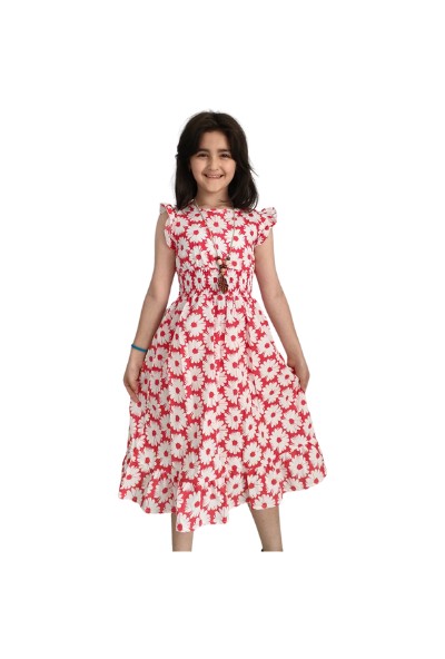 Ay City Kids Beli Gipeli Desenli Kolyeli Elbise