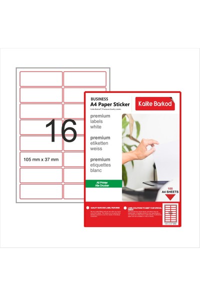 Kalite Barkod 105X37 mm Lazer Etiket | 16 Lı A4 Etiket Kalite Barkod 105X37 mm Lazer Etiket | 16 Lı A4 Etiket