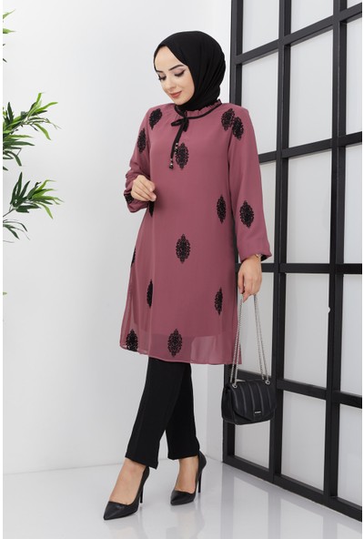 İmaj Butik Desenli Yakası Fırfırlı Ikili Tesettür Takım/gül Kurusu İmaj Butik Desenli Yakası Fırfırlı Ikili Tesettür Takım/gül Kurusu