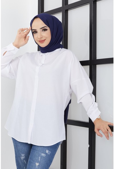 İmaj Butik Düğmeli Düz Gömlek/beyaz