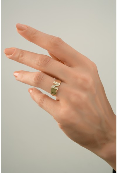 ÇGK KUYUMCULUK 14 Ayar Beyaz Baget Altın Yüzük (Gümüş Kolye Hediyeli)