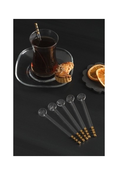 Milea Lüx Gold Detay Saplı Cam Çay Kaşığı Seti 6'lı