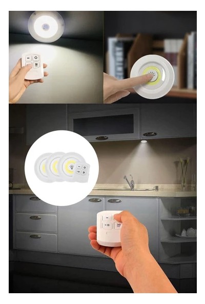 Smiling Uzaktan Kumandalı Yapışkanlı Kablosuz Pilli LED 3'lü Spot Lamba Smiling Uzaktan Kumandalı Yapışkanlı Kablosuz Pilli LED 3'lü Spot Lamba