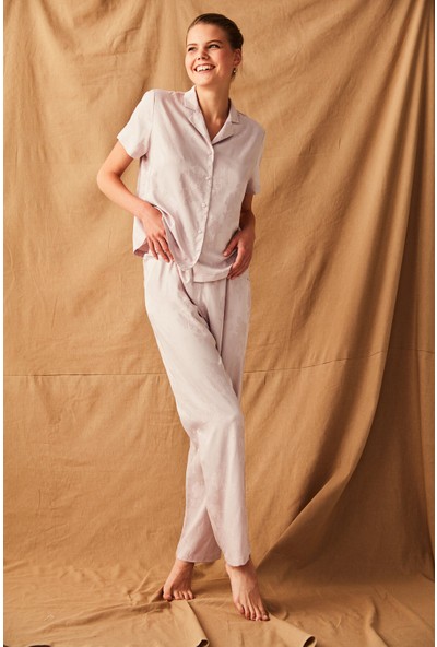 Penti Pembe Lilac Camelia Satin Gömlek Pijama Takımı