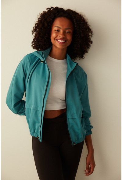 Penti Turkuaz Full Zip Hooded Windbreaker Yağmurluk