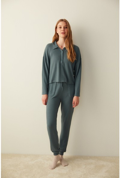 Penti Dark Grey Waffle Pantolon Pijama Seti Penti Dark Grey Waffle Pantolon Pijama Seti