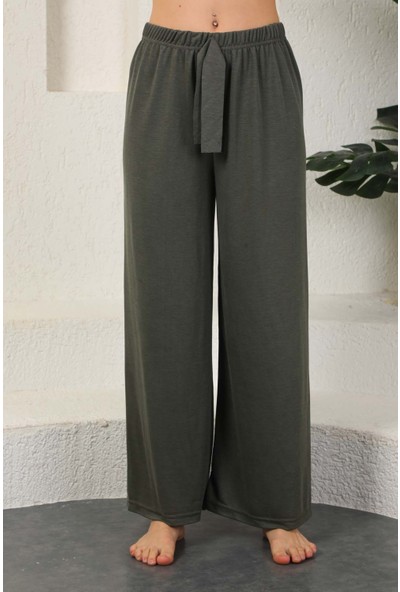 Arvin Pijama Kadın Beli Lastikli Haki Renk Bol Paça Pantolon Arvin Pijama Kadın Beli Lastikli Haki Renk Bol Paça Pantolon