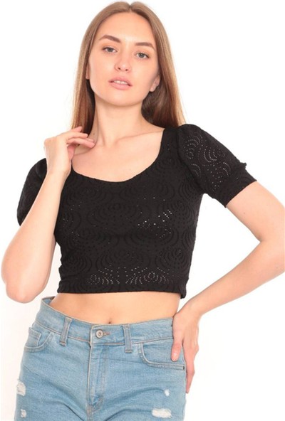 Online Sepetinde Siyah Ön V Yaka Crop
