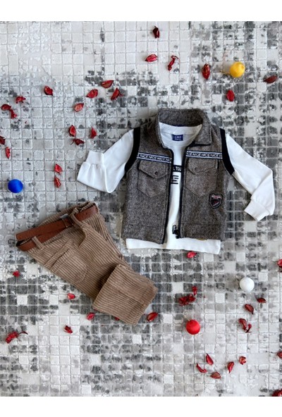 Online Sepetinde Kadife Gri Üçlü Erkek Takım