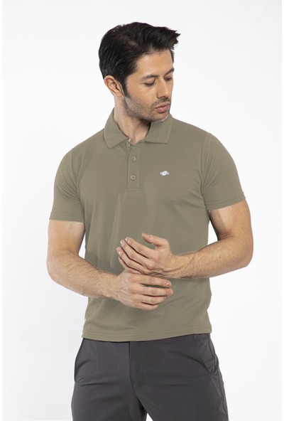 Crozwise Waffle - Erkek Haki Polo Yaka Spor T-Shirt - 7129-04