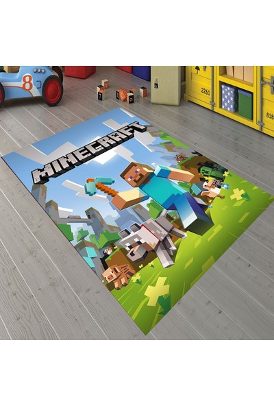Kuzgunhome Çocuk ve Genç Odası Halısı Minecraft Oyun Desenli Kaymaz Dot Tabanlı Halı