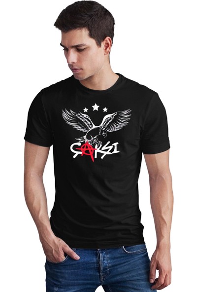 Tshirtbaskıhane Siyah Bisiklet Yaka Kartal Tişört