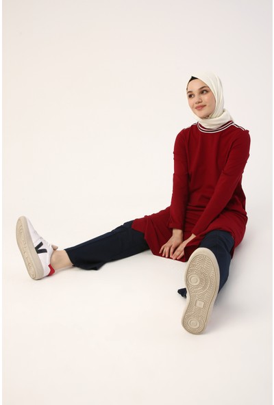 ALLDAY Yakası Şeritli Yırtmaçlı Uzun Tunik