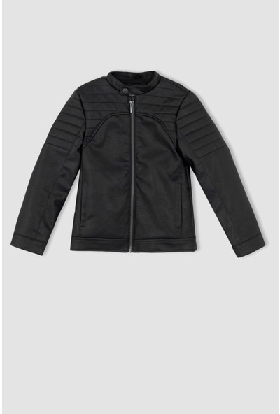 DeFacto Erkek Çocuk Regular Fit Bisiklet Yaka Suni Deri Mont X5453A622AU