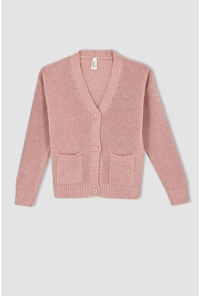 DeFacto Kız Çocuk Regular Fit V Yaka Triko Hırka U6182A622WN
