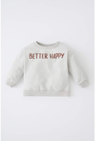 DeFacto Erkek Bebek Regular Fit İnce Kumaş Slogan Baskılı Bisiklet Yaka Sweatshirt Y1393A222AU