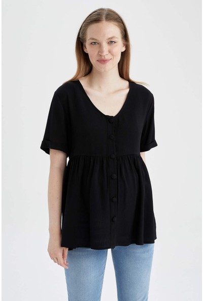 Regular Fit Basic V Yaka Kısa Kollu Hamile TIŞÖRT Y7000AZ22AU