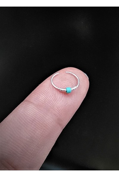 Tükkan Accessories 925 Ayar Gümüş Halka Mavi Boncuk Detay Hızma