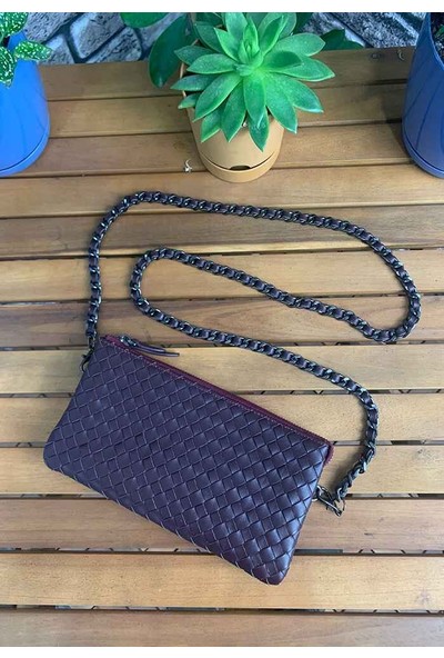 Guard El Örgüsü Küçük Boy Bordo Hakiki Deri Kadın Çantası