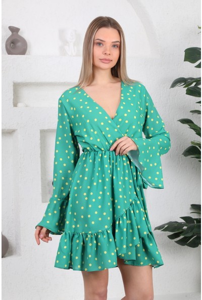 Yeşil Fırfırlı Elbise