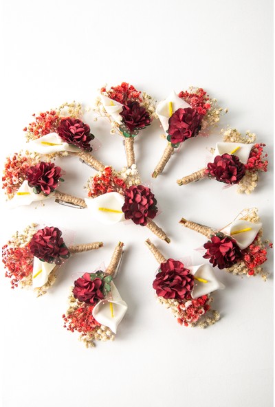 Bay Efendi 10 Adet Kırmızı-Sarı Renk Kuru Çiçek Damat Sağdıç Yaka Çiçeği Ykç60