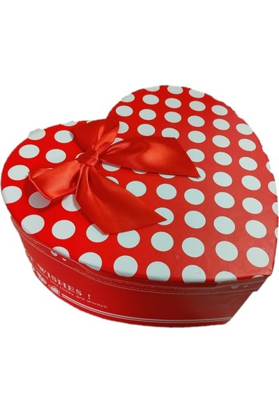 Kalp Şeklinde Kırmızı Renk Beyaz Puantiyeli Hediyelik Kutu No:1