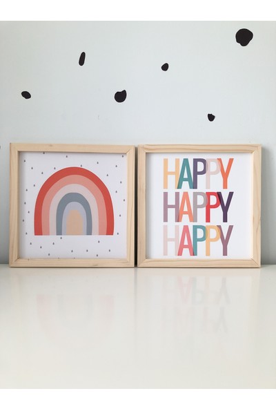 Çocuk Odası Gökkuşağı Happy Ahşap Çerçeveli Tablo Seti Çocuk Odası Gökkuşağı Happy Ahşap Çerçeveli Tablo Seti