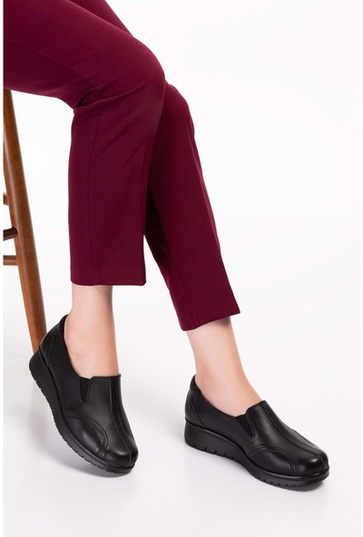 Gondol Hakiki Deri Kadın Kemik Çıkıntısına Özel Ayakkabı ELNR.5778 - Siyah - 39