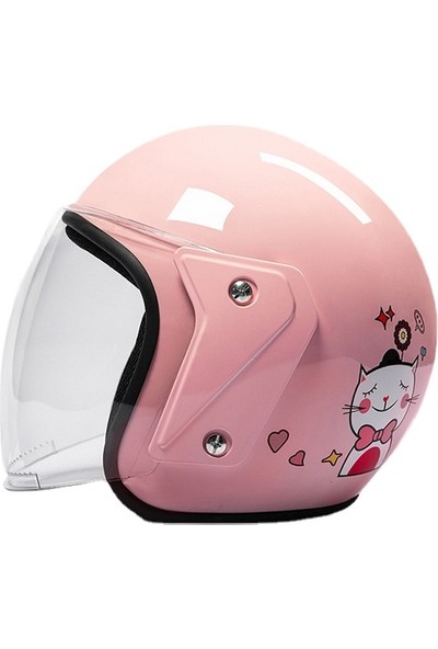 Dlloer Baskılı Yarım Motosiklet Kaskı - Pembe (Yurt Dışından)