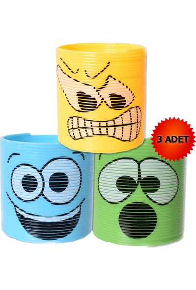 Yoko Toys 3'lü Gülen Yüz Jumbo Renkli Stres Yayı Mavi-Kırmızı-Sarı