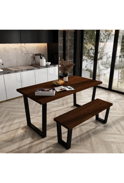 Woodesk Eylül Masif Ceviz Renk 140X70 Banklı Yemek Masası CPT7546-140 Woodesk Eylül Masif Ceviz Renk 140X70 Banklı Yemek Masası CPT7546-140