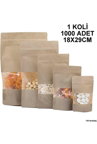 Kraft 18X29 cm 750 Gr'lık Pencereli Kilitli Doypack Torba 1 Koli 1000 Adet Kraft 18X29 cm 750 Gr'lık Pencereli Kilitli Doypack Torba 1 Koli 1000 Adet