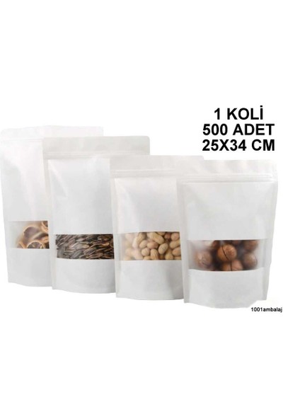 25X34 cm Beyaz Renk Pencereli (1 Koli 500 Adet) Kilitli Doypack Torba 1500 gr 25X34 cm Beyaz Renk Pencereli (1 Koli 500 Adet) Kilitli Doypack Torba 1500 gr
