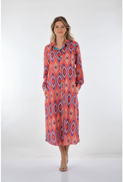 Ysatis Çiçekli Uzun Kollu Oranj Kadın Ceket 22221000132