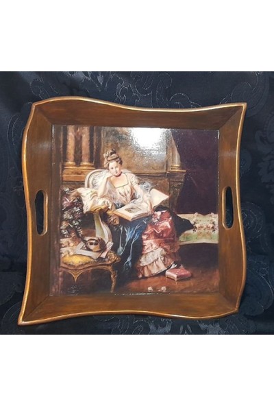 Ahşap El Boyaması Vitrinlik Tepsi 35 cm