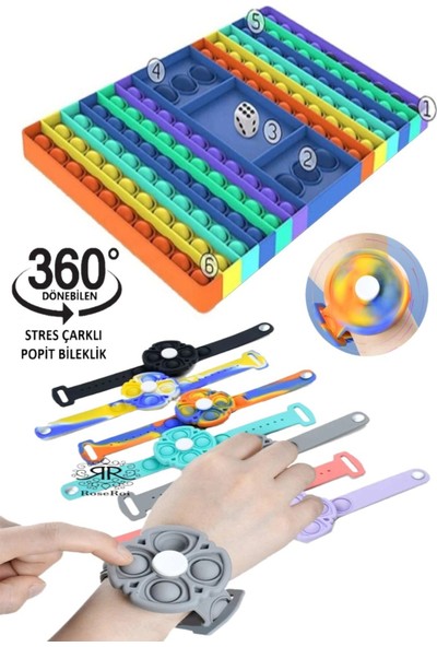 HYD Popit 2'li Set Duyusal Oyuncak Zihinsel Stres Oyunu Tavla Pop It Stres Çark Saat Bileklik Pop It HYD Popit 2'li Set Duyusal Oyuncak Zihinsel Stres Oyunu Tavla Pop It Stres Çark Saat Bileklik Pop It