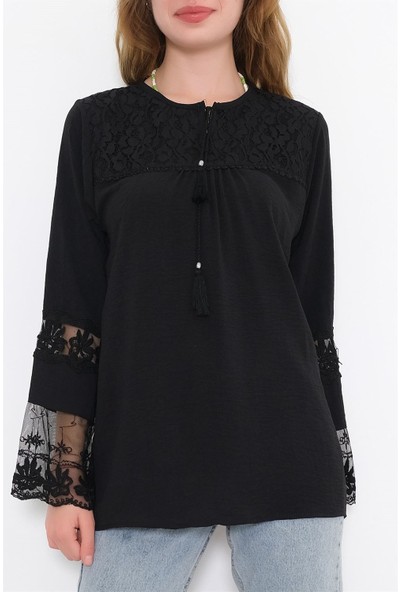 Modaymış Dantel Detaylı Bluz Siyah - 9867.107.