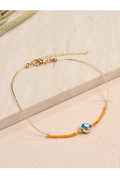 Jimmy Key Kadın Turuncu Nazar Boncuklu Halhal