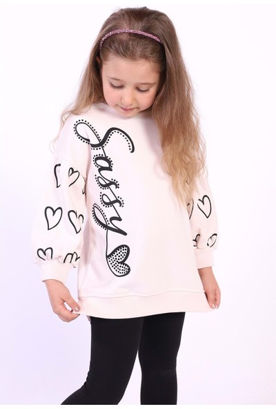 Toontoy Kız Çocuk Baskılı Balon Kol Sweatshirt