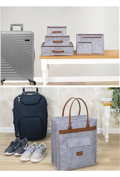 Derili 6'li Bavul Organizer & Ayakkabı Hurcu Seti (Gri) 7 Parça