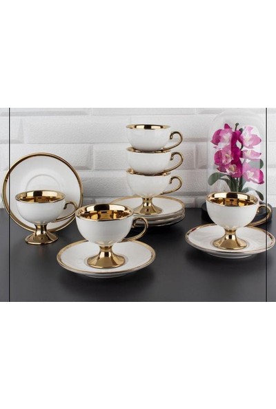 Beyaz Gold Ayaklı Porselen Kahve Fincan Takımı Beyaz Gold Ayaklı Porselen Kahve Fincan Takımı