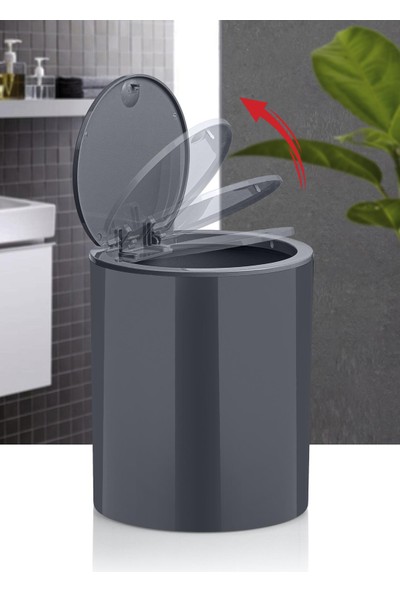 Okyanus Home Antrasit Click Kapak Yuvarlak Çöp Kovası Okyanus Home Antrasit Click Kapak Yuvarlak Çöp Kovası