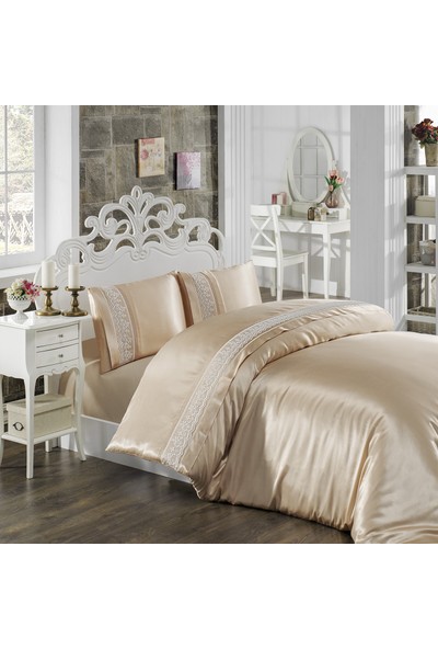 Necla Ceyhan Fransız Dantelli Düz Pikolu Pamuk Saten Çift Kişilik Pastel Nevresim Takımı - Toprak Necla Ceyhan Fransız Dantelli Düz Pikolu Pamuk Saten Çift Kişilik Pastel Nevresim Takımı - Toprak