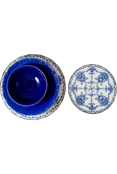 Tulu Porselen Mavi Desenli 6 Kişilik 24 Parça Yemek Takımı