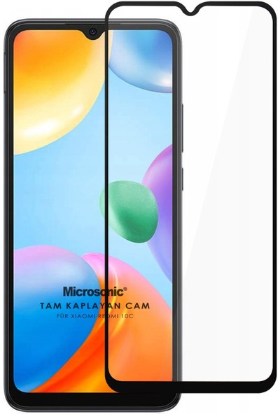 Microsonic Xiaomi Redmi 10C Tam Kaplayan Temperli Cam Ekran Koruyucu Siyah