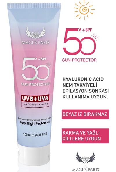 Macle Paris Spf 50 Leke Karşıtı & Göz Yakmayan Güneş Kremi Tüm Cilt Tipleri Için Yüksek Koruma Uva Uvb 100ML