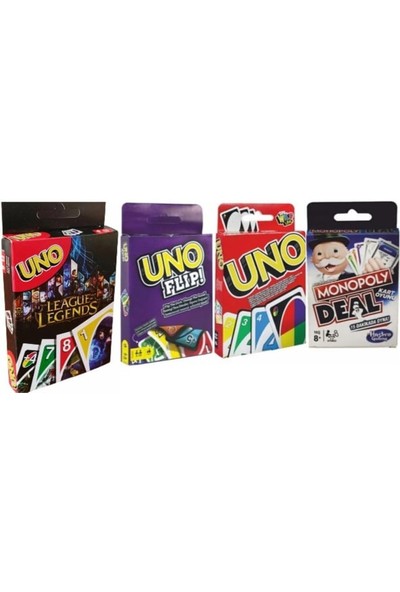 Mattel Games Uno, Monopoly, Uno Flip ve Uno League Of Legends Oyun Kartları 4'lü Ekonomik Set Mattel Games Uno, Monopoly, Uno Flip ve Uno League Of Legends Oyun Kartları 4'lü Ekonomik Set