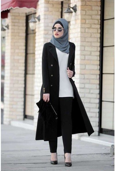 Piennar Rabia Önü Çift Düğmeli Mevsimlik Ikili Tesettür Blazer Takım Siyah Piennar Rabia Önü Çift Düğmeli Mevsimlik Ikili Tesettür Blazer Takım Siyah