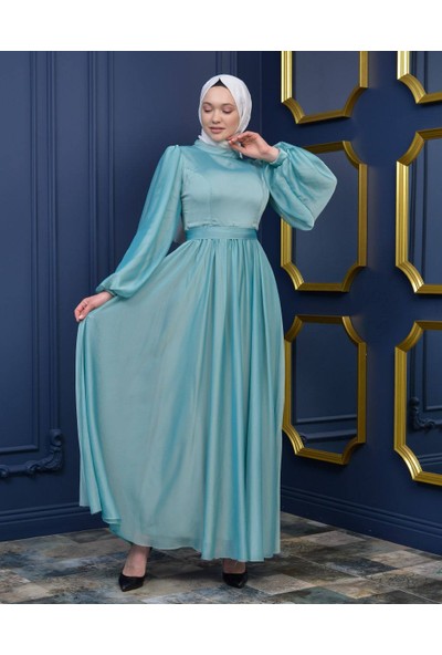 Poplin Tesettür Abiye Elbise Mint Yeşil Janjan Şifon 2095 Poplin Tesettür Abiye Elbise Mint Yeşil Janjan Şifon 2095