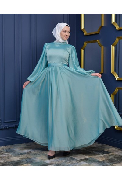 Poplin Tesettür Abiye Elbise Mint Yeşil Janjan Şifon 2095 Poplin Tesettür Abiye Elbise Mint Yeşil Janjan Şifon 2095